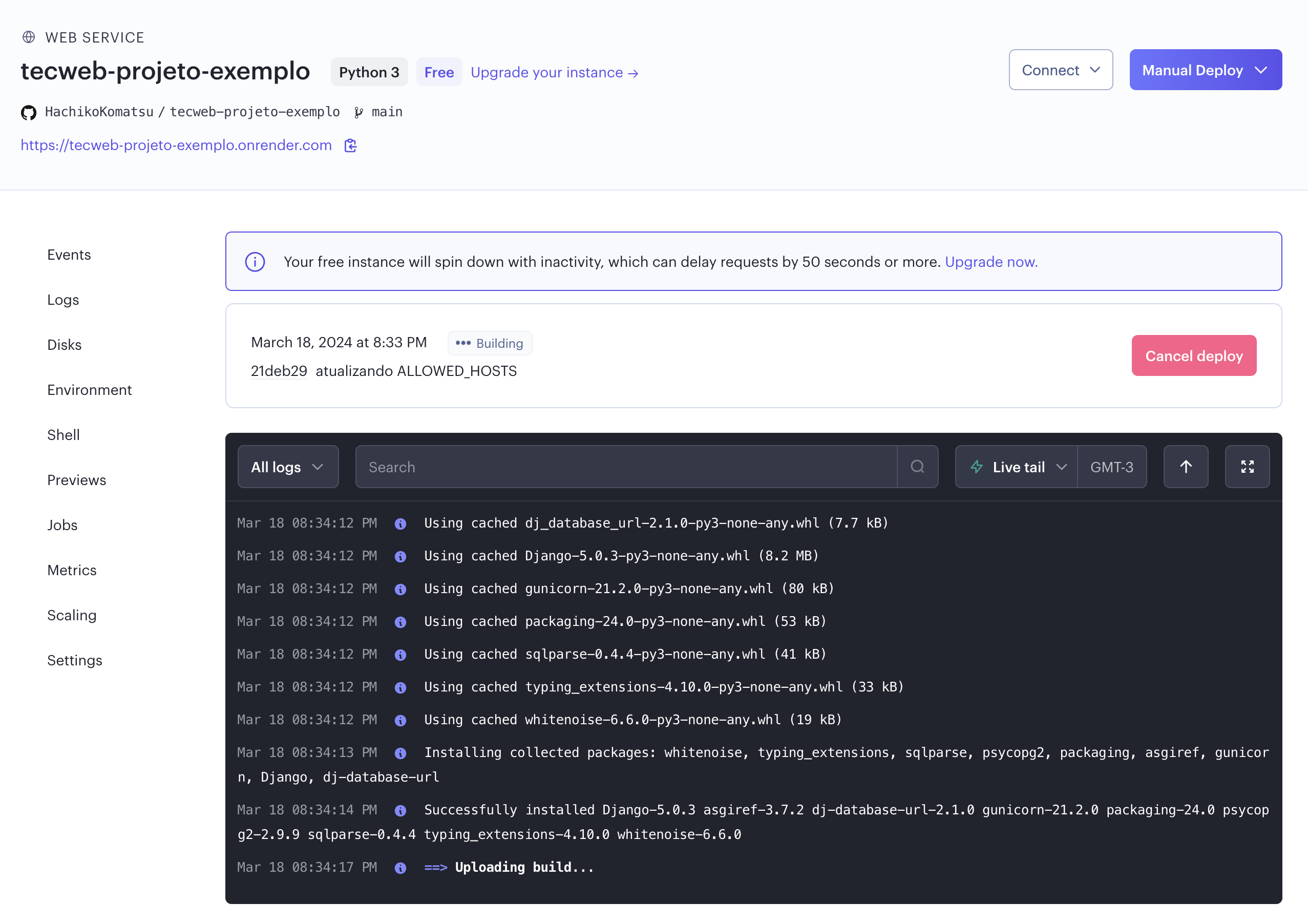Deploy Render - Developer Life